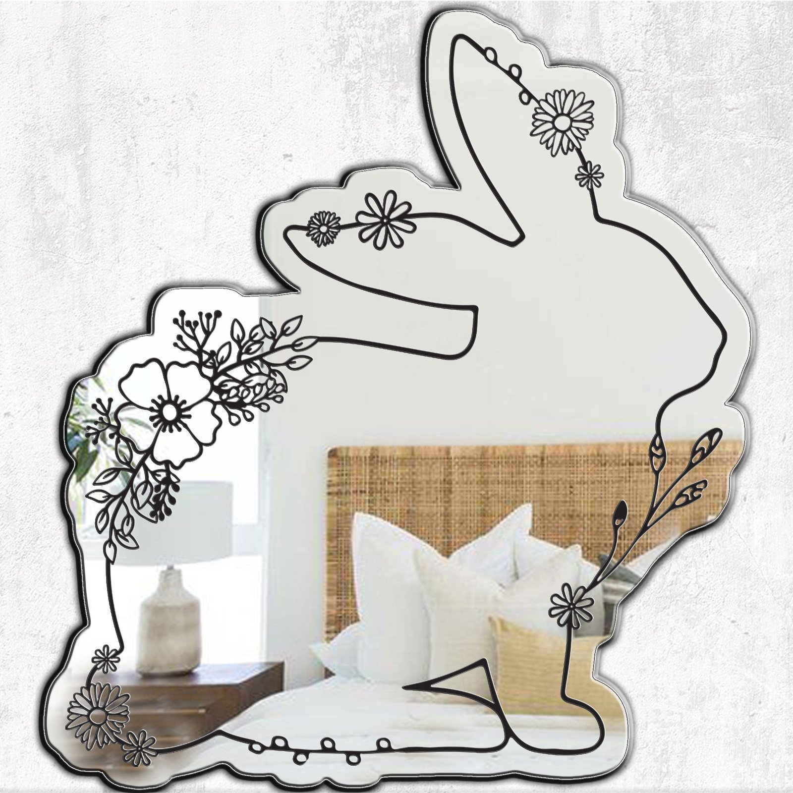 Floral Rabbit Drawing Mirror Custom Mirror