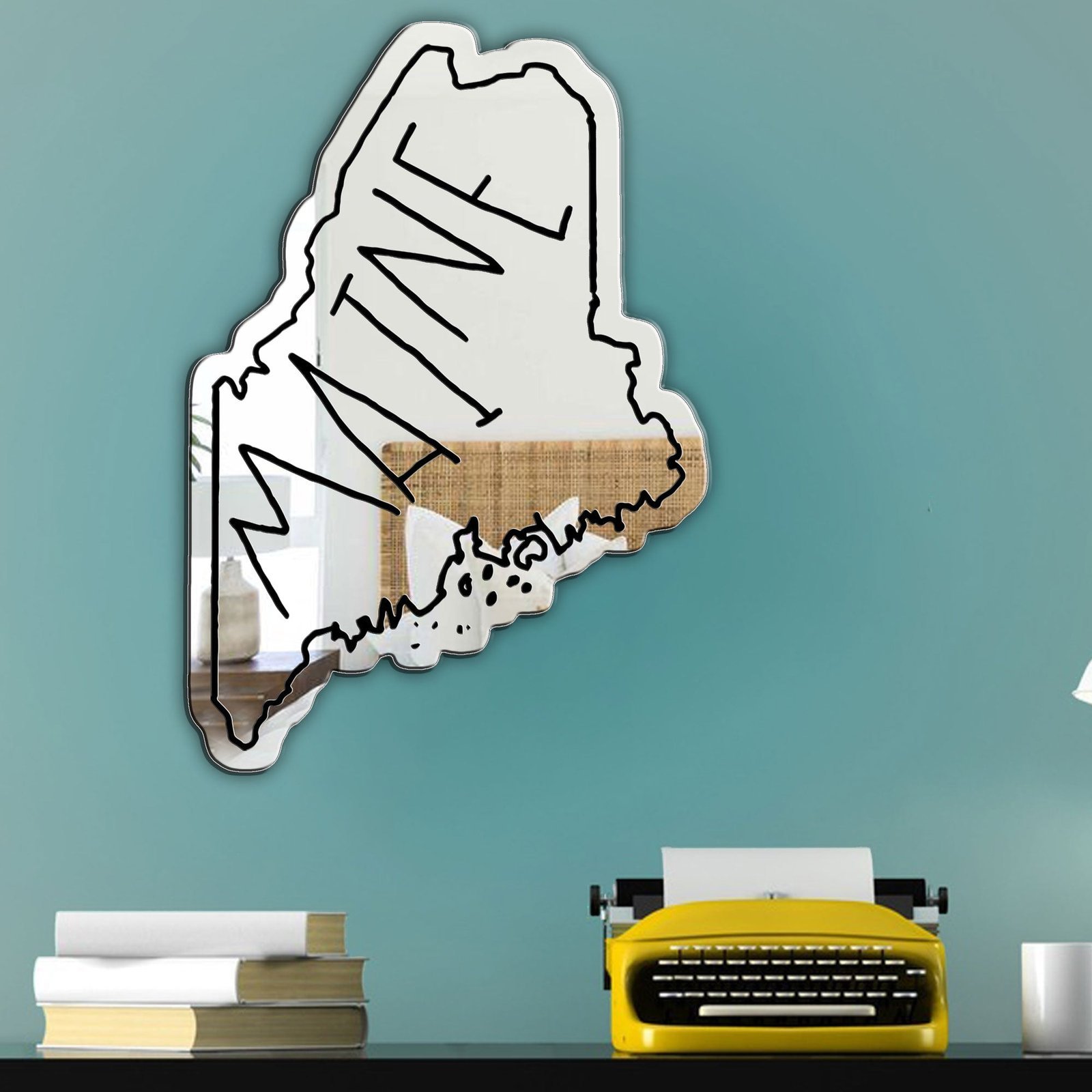 Maine – Text With White Painted Mirror Custom Mirror