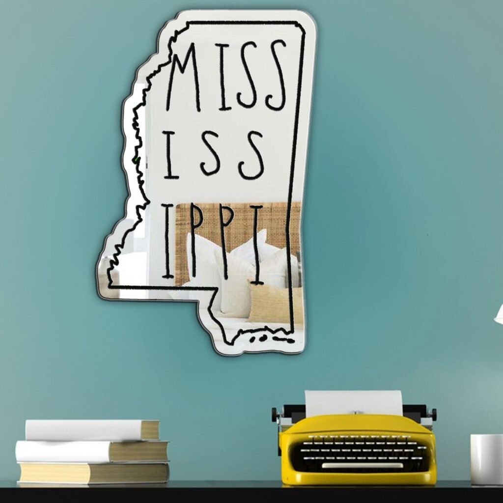 Mississippi – Text With White Irregular Shape Mirror Custom Mirror