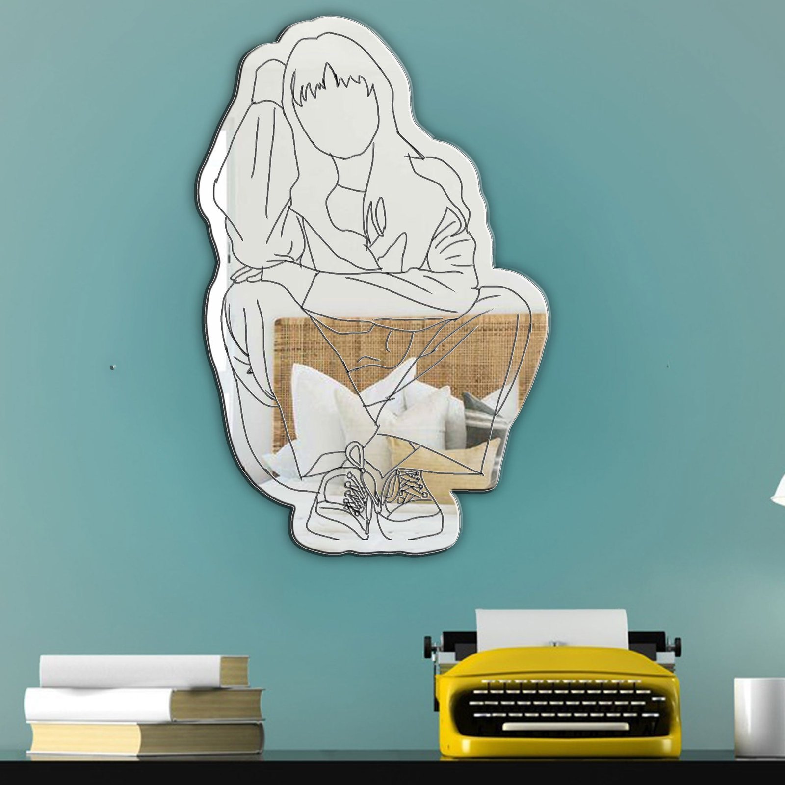 Aesthetic Girl Black Frameless Mirror Custom Mirror