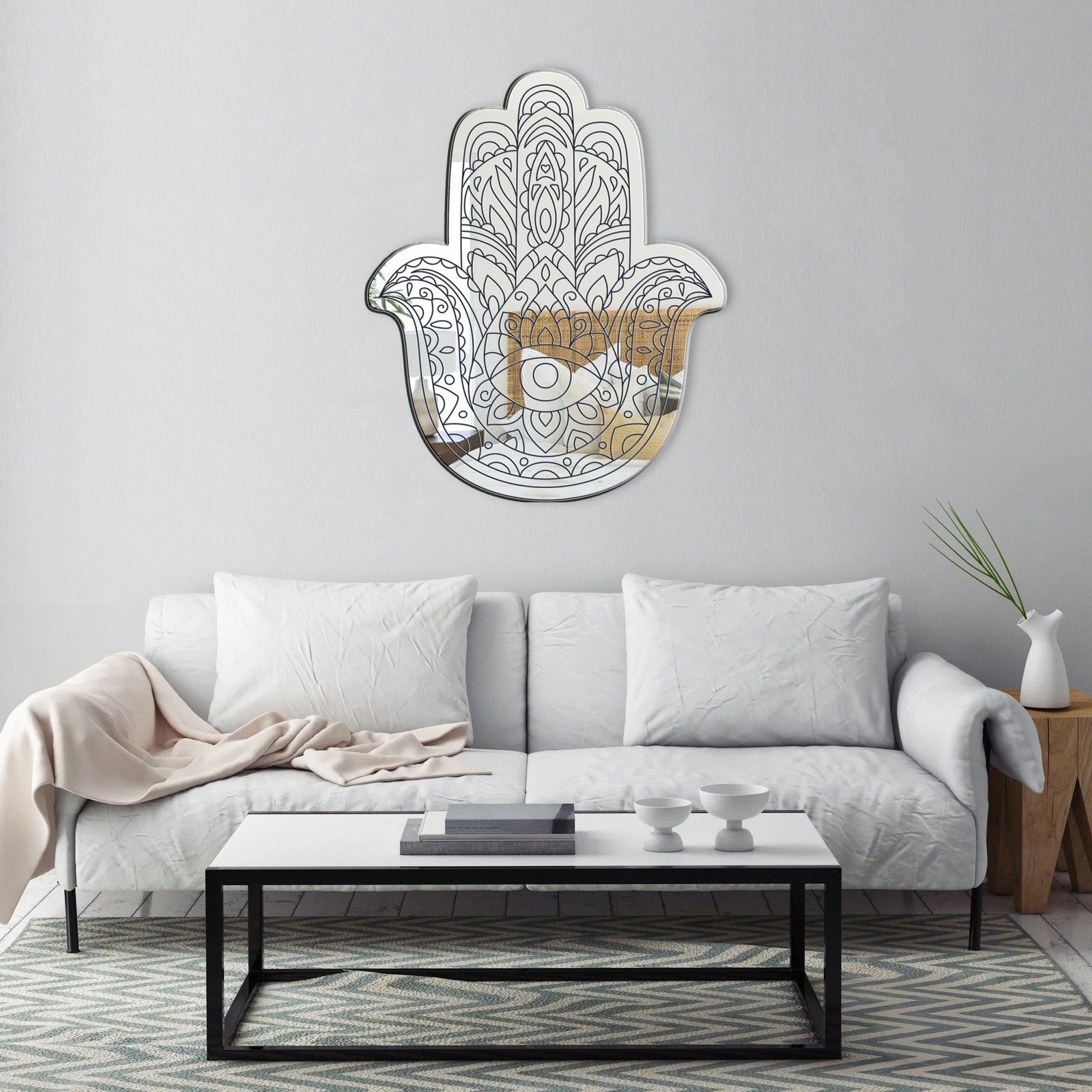 Hand drawn mandala hamsa hand illustration Mirror Custom Mirror