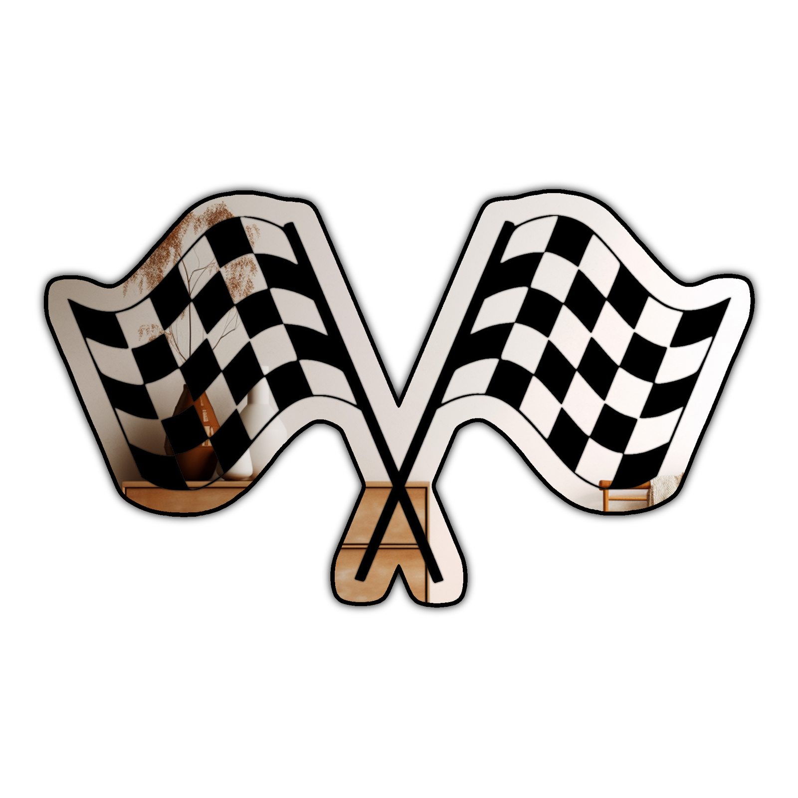 Checked Flag Racing Car Auto Window Bumper Decal Mirror | Custom Mirror