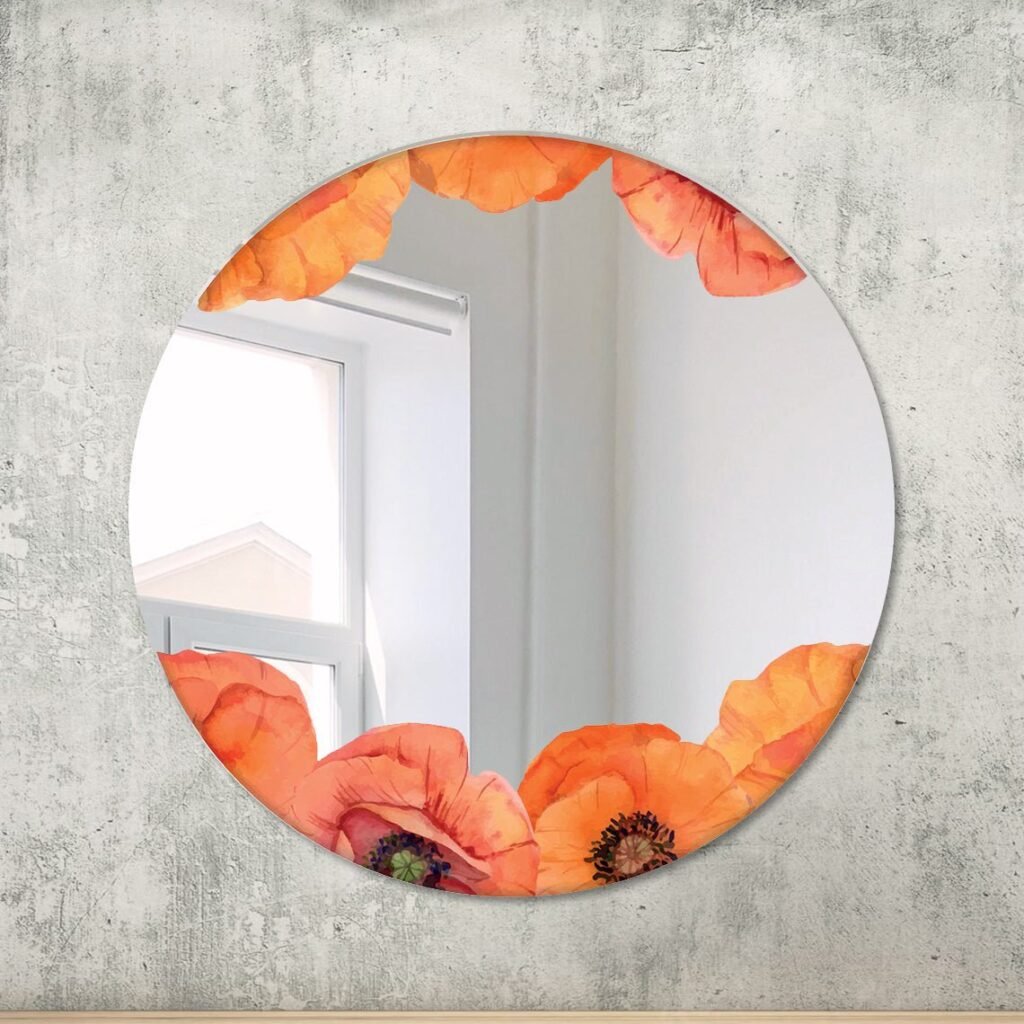 Printed Floral Round Mirrors | Aesthetic Wall Mirror Custom Mirror