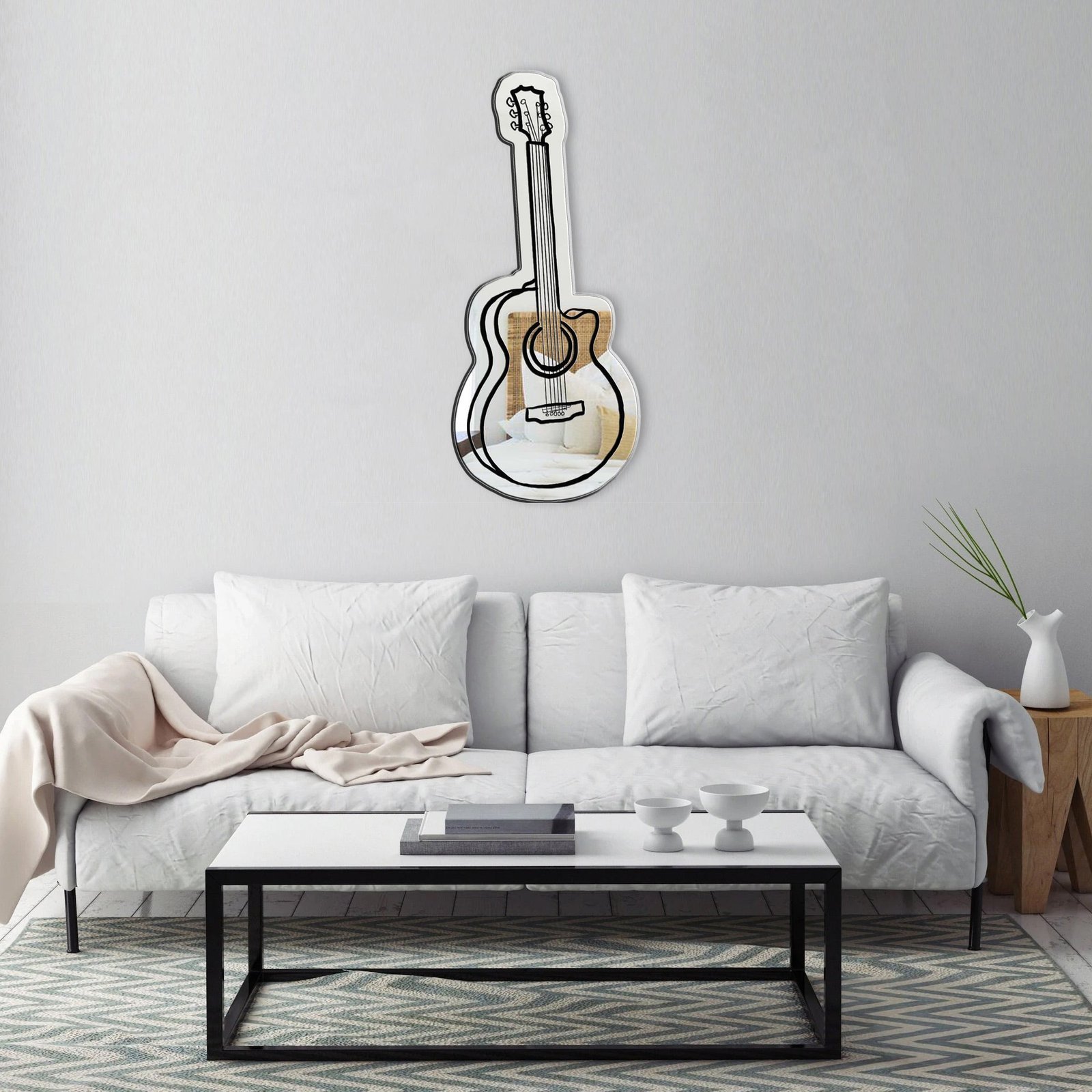 Guitar Sketch Music Art Black Irregular Drawing Mirror Custom Mirror