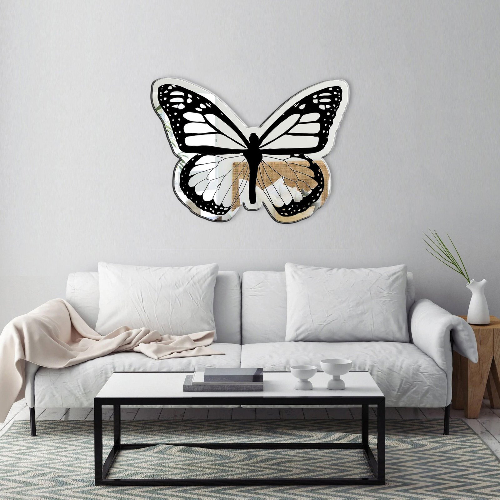 Butterfly sketch animals art black outline drawing Mirror Custom Mirror