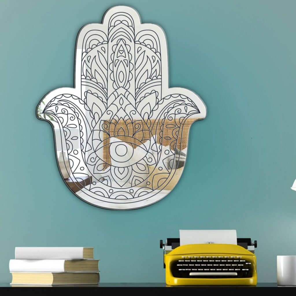 Hand drawn mandala hamsa hand illustration Mirror Custom Mirror